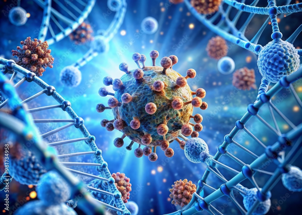 Microscopic view of a cellular nucleus with RNA transcripts unfolding ...