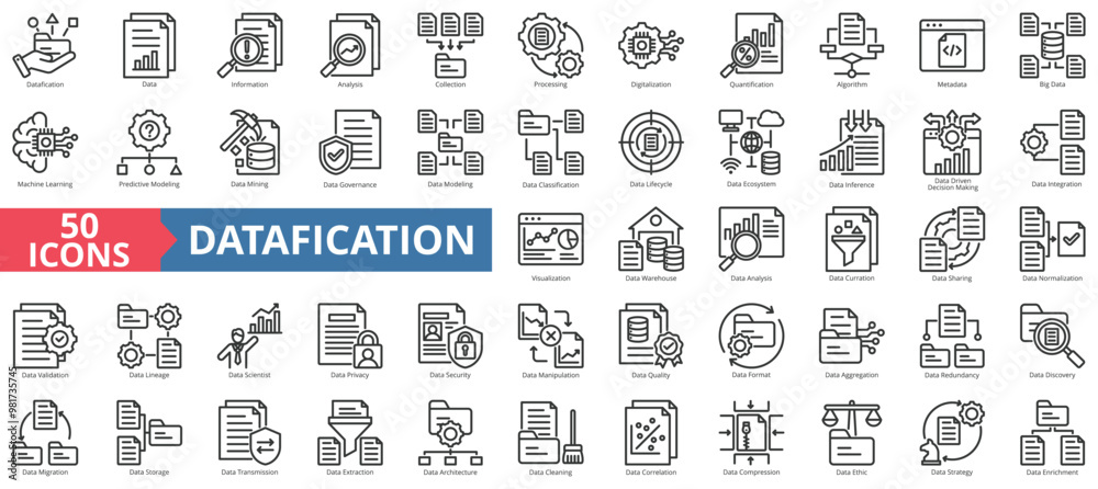 Datafication icon collection set. Containing information, analysis ...