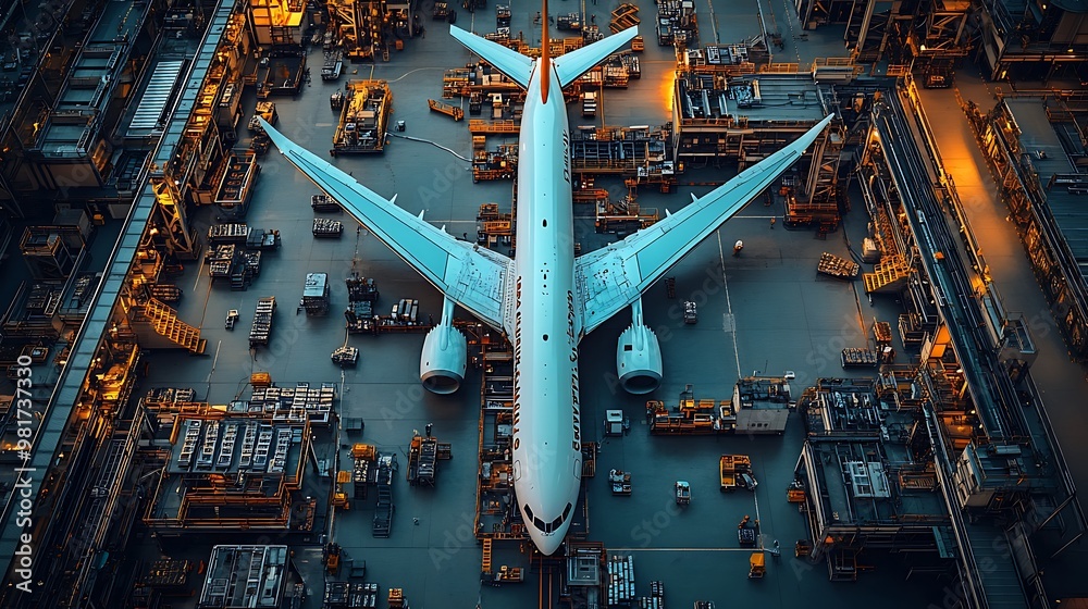 Commercial Airplane Production Line: A massive factory floor where ...