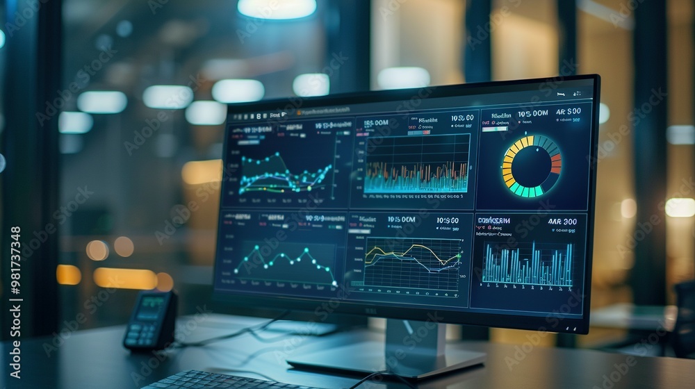 Real-Time Data Analytics: Computer Monitor Showcasing an Abstract ...