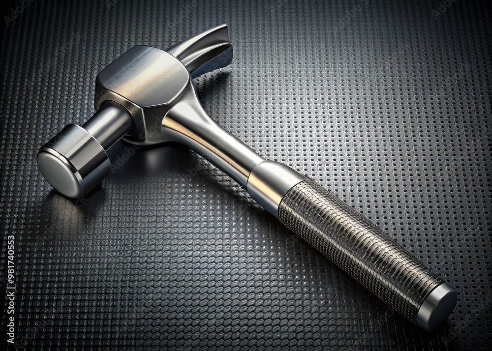 A slide hammer with a chrome finish and detailed textures and bolts ...