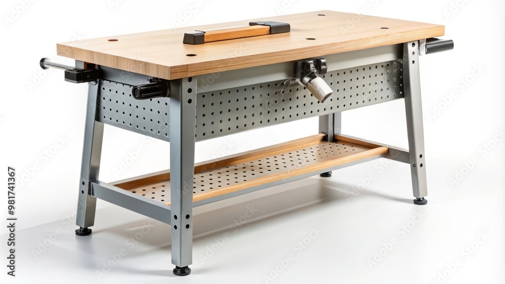 A compact and lightweight workbench with built-in vice and storage ...