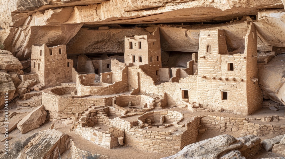 Ancestral Pueblo Cliff Dwellings in Dramatic Desert Landscape Stock ...