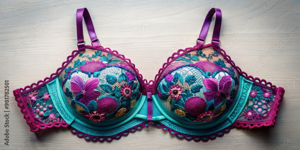 Elegant lace bra displayed on a soft surface showcasing intricate ...