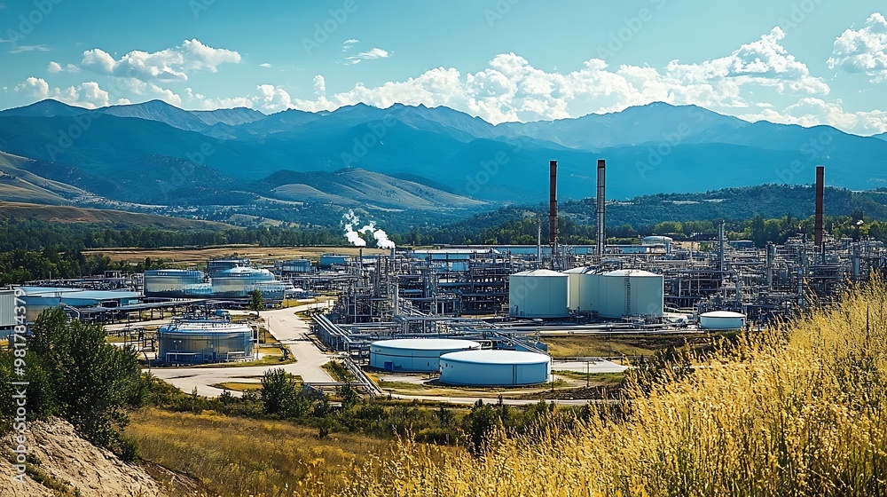 Natural Gas Processing Plant: A large facility with rows of processing ...