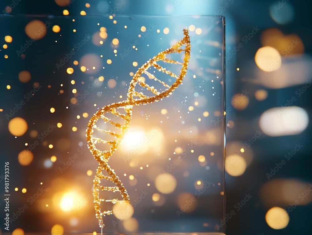 Illuminated DNA double helix structure with sparkling elements ...