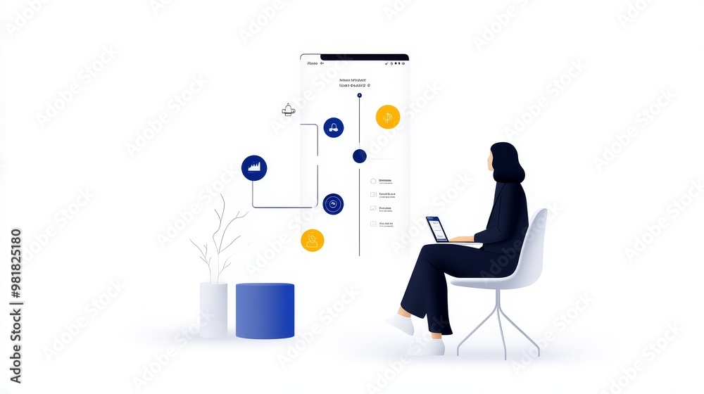 Visual Representation of User Flowchart Illustration, showing a woman ...
