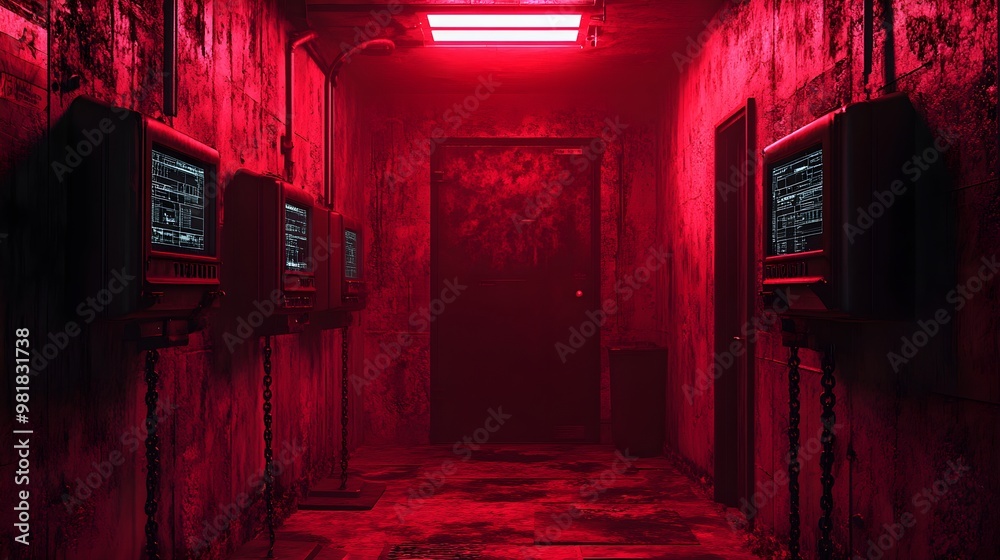 Interrogation room in a dystopian police state, high-tech surveillance ...