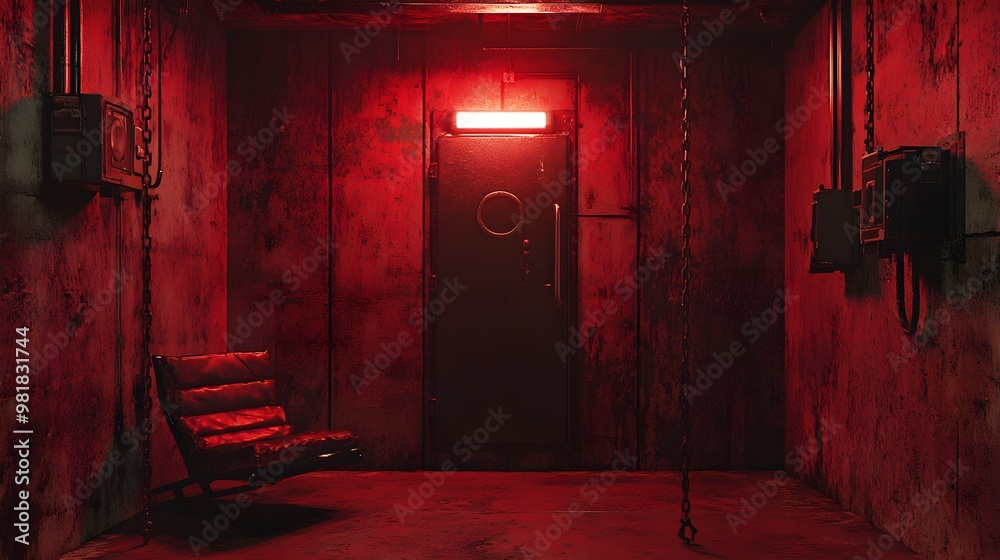 Interrogation room in a dystopian police state, high-tech surveillance ...