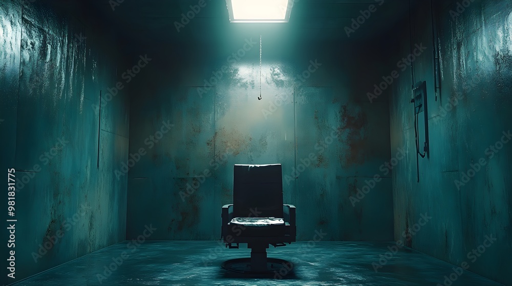 Interrogation room in dystopian world, flickering lights, subject ...