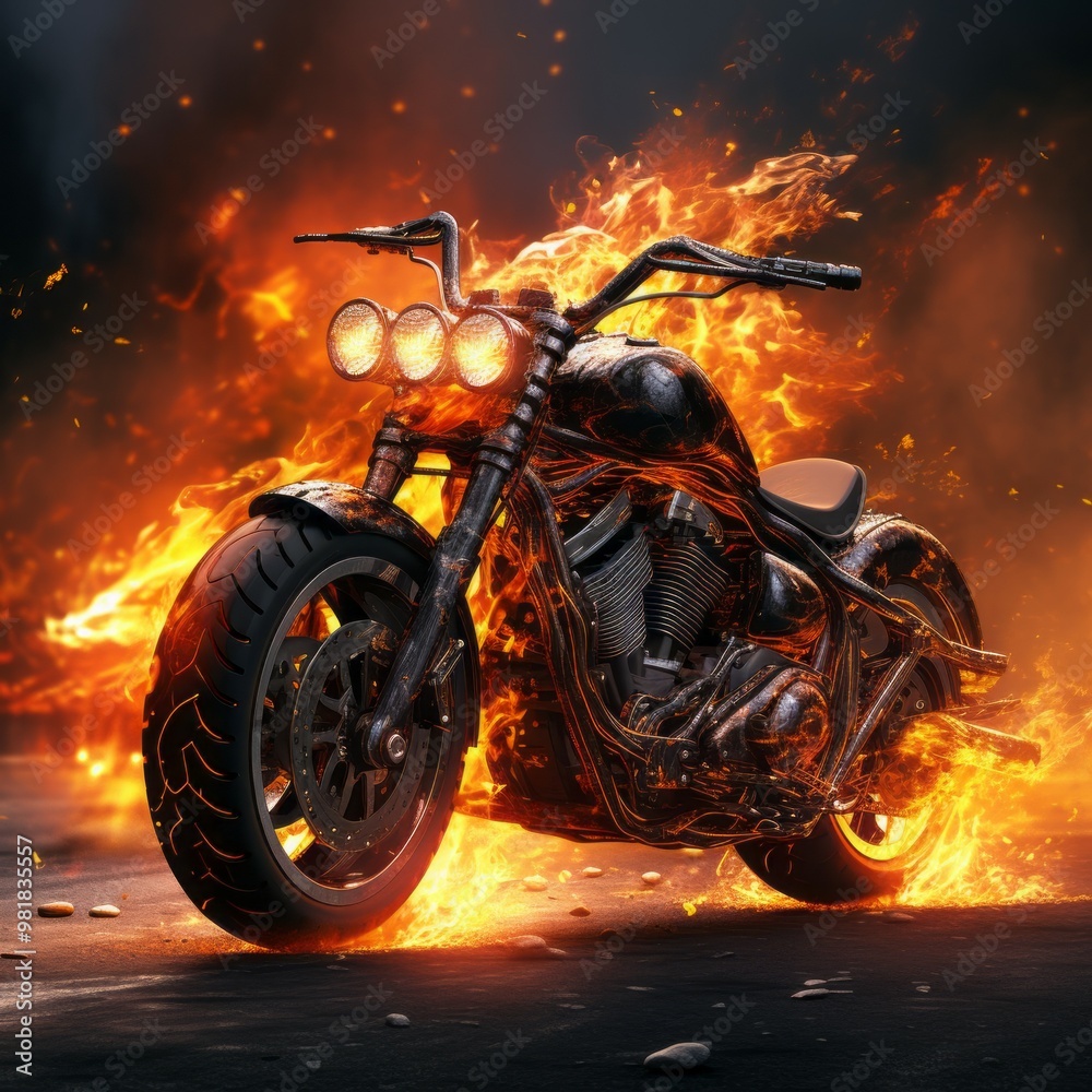 motorcycle located in a burning flame Created with Generative AI ...