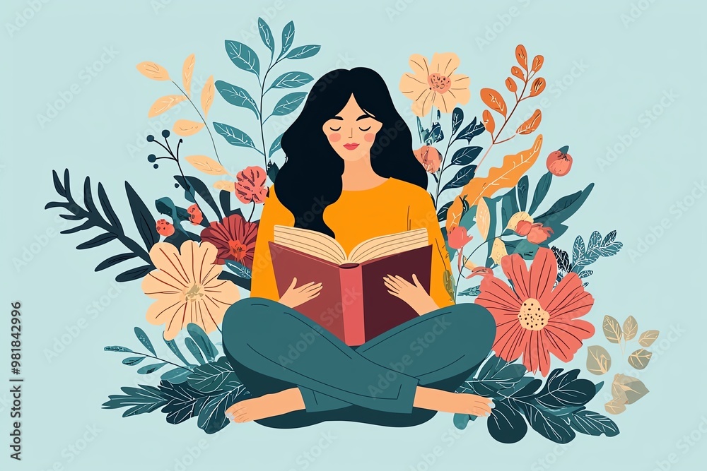 Reading a Book with Study Elements - A Calming Illustration ...