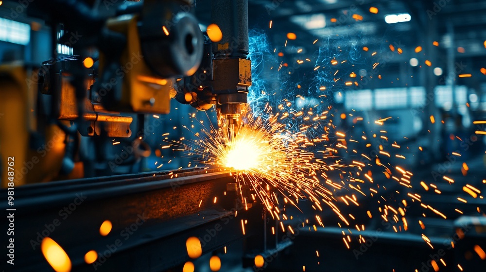 Detailed industrial style, welder repairing heavy-duty equipment ...