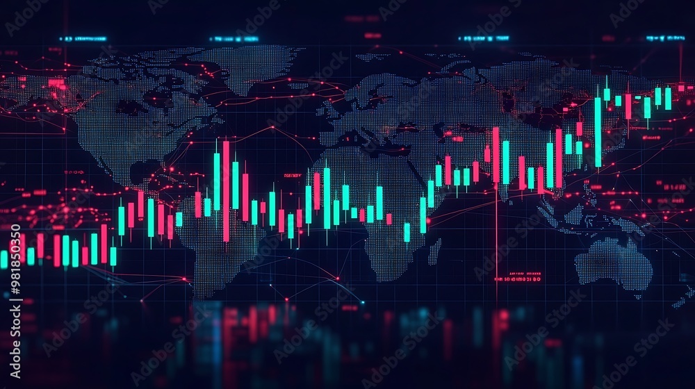 A volatile candlestick chart with alternating green and red bars ...