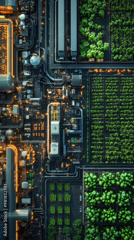 Futuristic farm with advanced technology, showcasing drone fields and ...