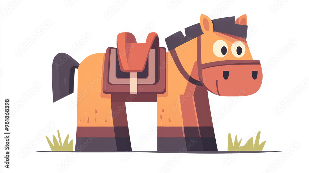 Vibrant cartoon of a purebred horse, poised for riding training ...