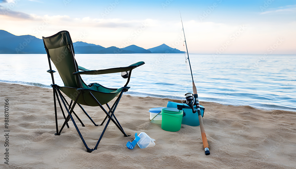 Relaxing moment of fishing on the beach, harmonious picture of fishing ...