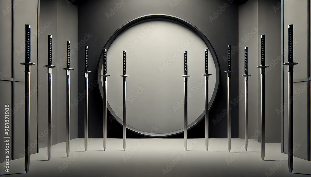 minimalist arrangement of swords in a sleek and symmetrical composition ...