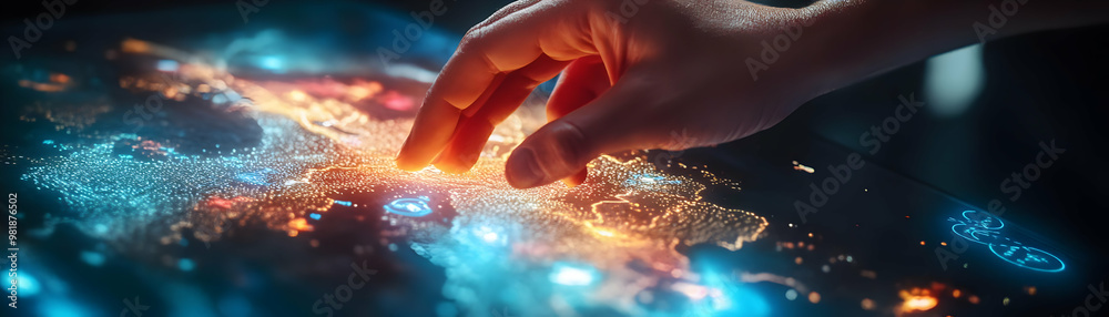 Holographic Electoral Map Concept: Voter Manipulates 3D Map Displaying ...