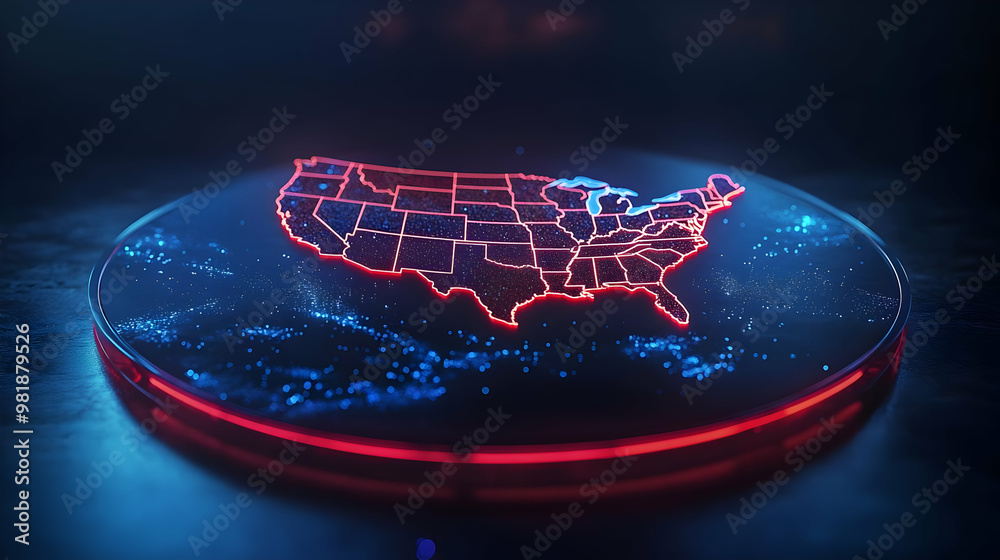 3D Podium with Holographic US Election Map - Medium Shot of Podium Projecting Dynamic State ...