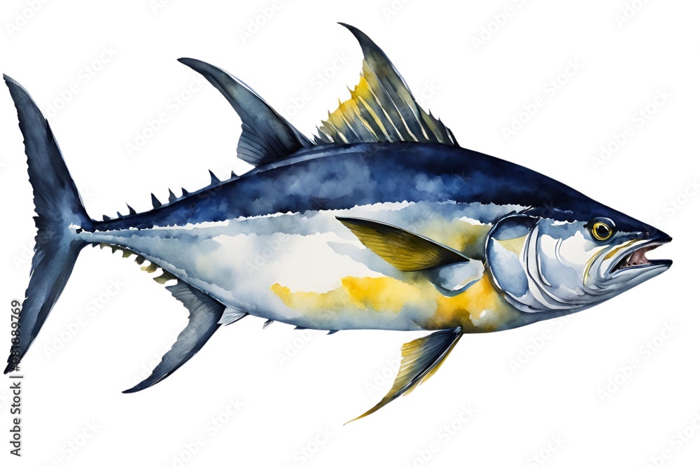 Atlantic bluefin tuna hanging by its dark blue and silver color tail ...