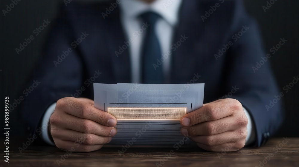 Employee receiving a paycheck with a highlighted bonus section, digital ...