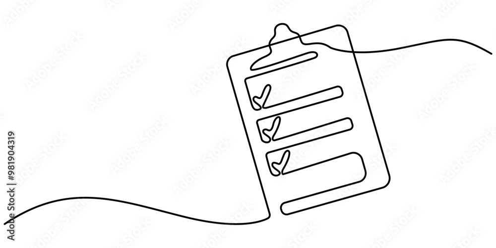 Clipboard with checklist and pen in one continuous line drawing. To do ...