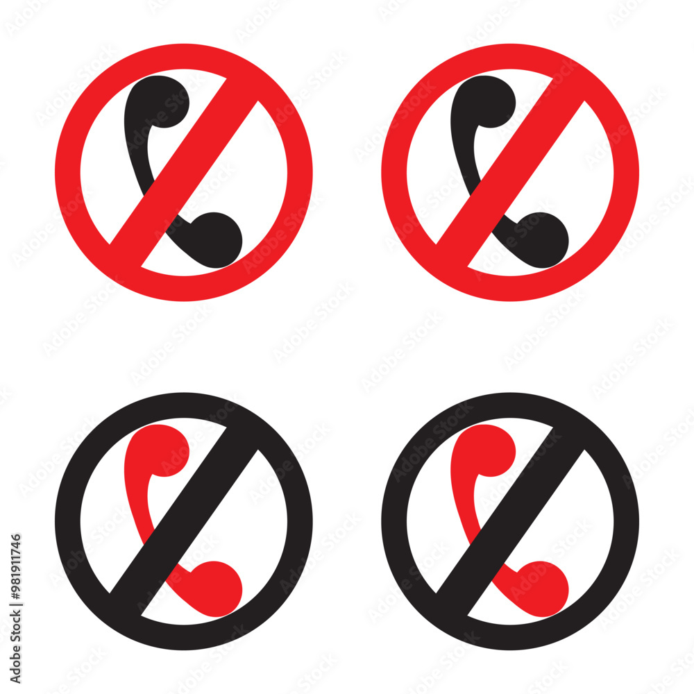 Stop red sign icon set. Stop signs with white hand, exclamation mark ...