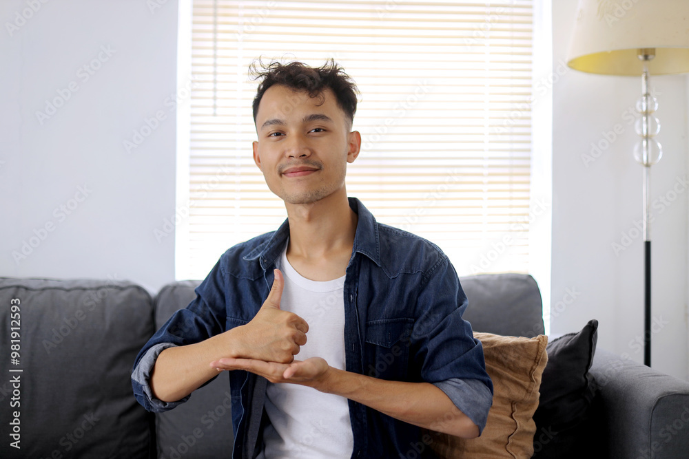 Young Asian Deaf Man Showing Sign Language, Symbols and Gestures ...