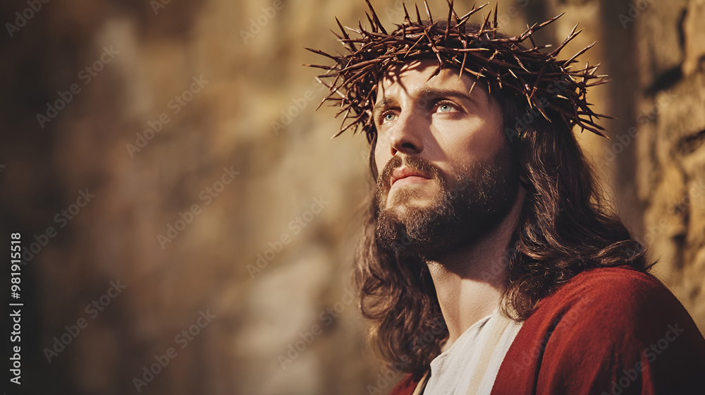Jesus Christ Portrait with crown of thorns Stock Illustration | Adobe Stock