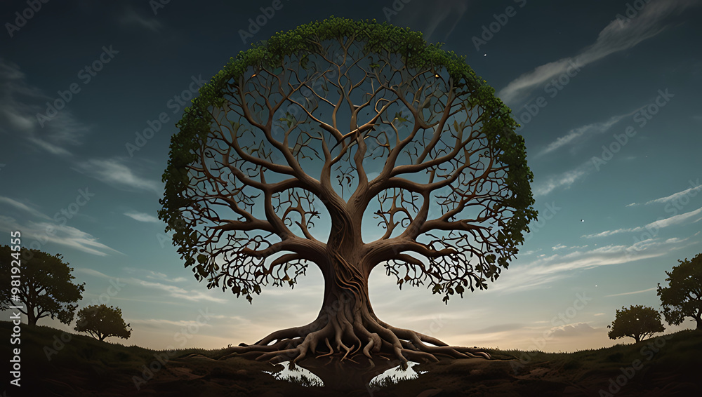 A minimal design of the world tree, Yggdrasil, with its branches ...