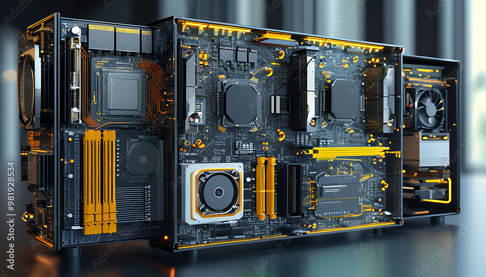 Schematic diagram of highly integrated hardware equipment, featuring ...