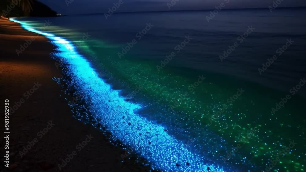 Close-Up Footage of Bioluminescent Plankton Glowing on a Tropical Beach ...