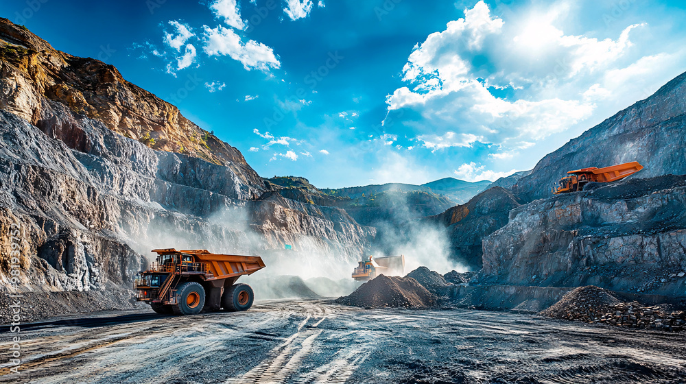 Giant Yellow Caterpillar Shoveling Huge Rocks in Mining Site Stock ...