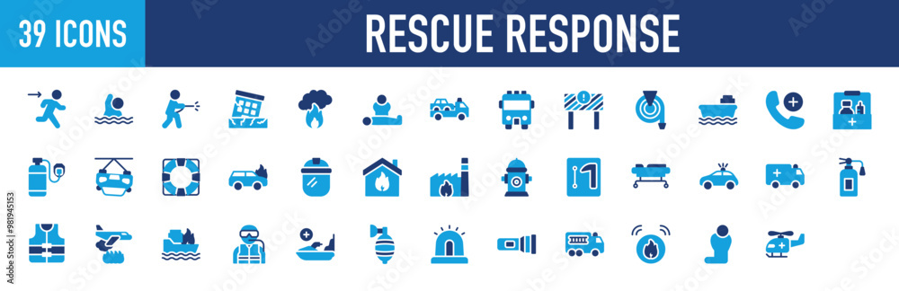 Set of 39 Rescue Response icons. Rescue Response web icon in life style ...