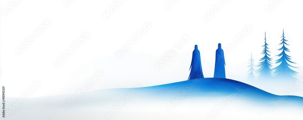 Spirit guides leading the way through fog, flat design, side view ...