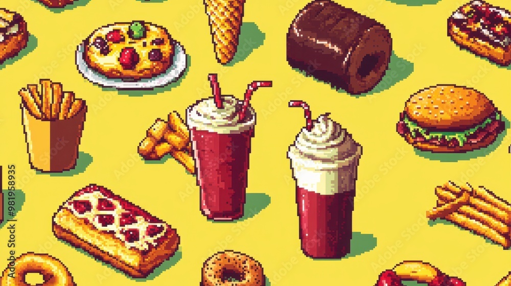 Pixel Art Fast Food Vector Set with Burger,pizza,Soda,Ice Cream,Hot Dog ...