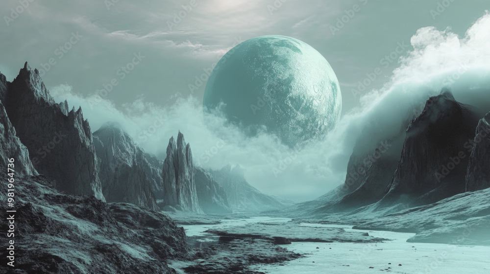 Imagine an alien planet characterized by its surreal landscape and ...