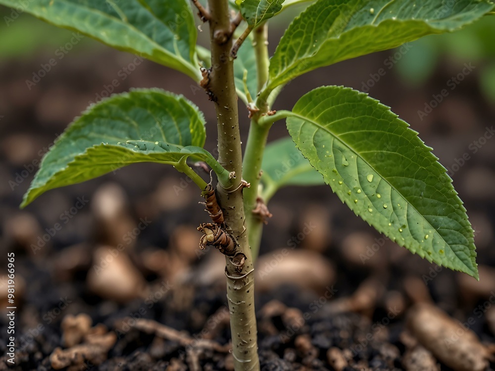 Young walnut tree shoots up close. Stock Photo | Adobe Stock