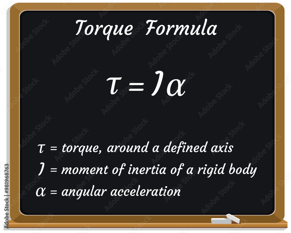 Torque Formula (Moment of Inertia and Angular Acceleration) on a black ...