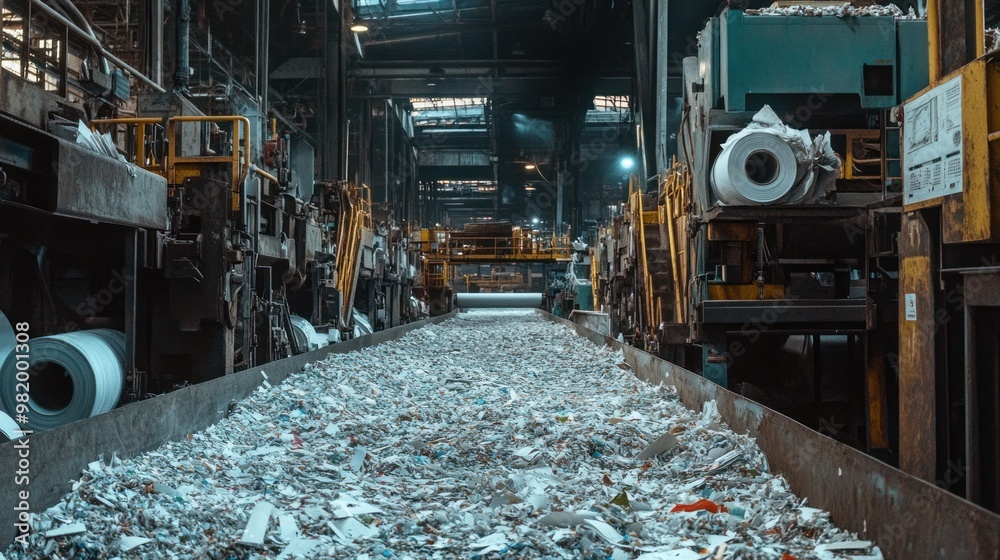 Inside a waste paper recycling facility, machines efficiently produce ...