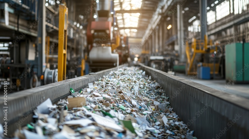 Large production machines in a recycling plant churn out rolls of new ...
