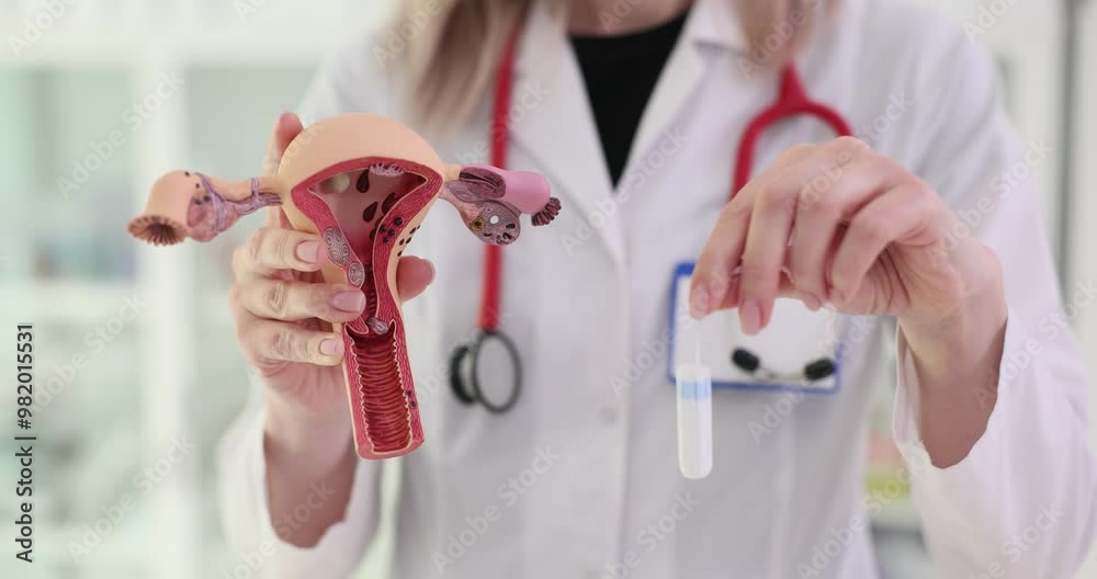 Anatomy model of the female reproductive system and hygienic tampon ...