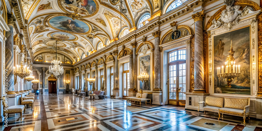 Luxurious interior of the Royal Palace museum in Genova, Italy ...