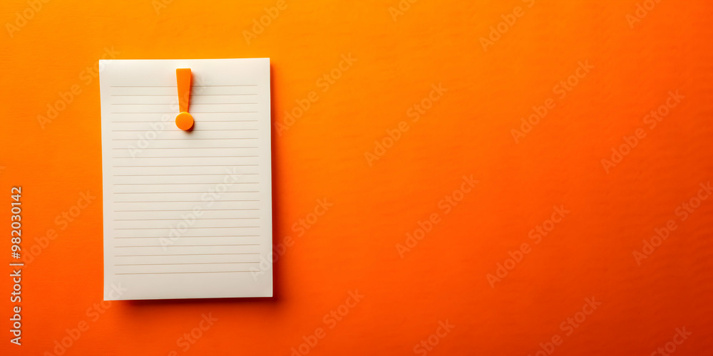 Note paper with exclamation mark on panoramic orange background, note ...