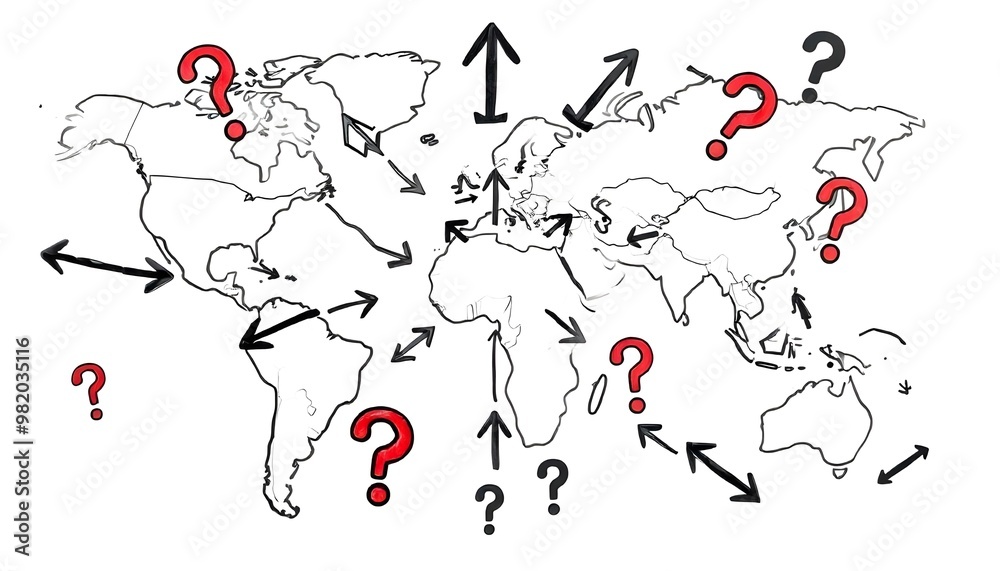 Photo & Art Print Map with question marks and arrows representing ...