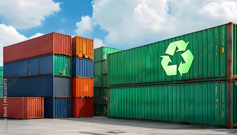 ภาพประกอบสต็อก Stacked cargo containers showcasing green recycling ...
