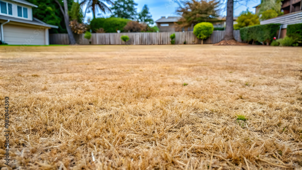 Dry, dead lawn with brown grass , drought, arid, scorched, lifeless ...