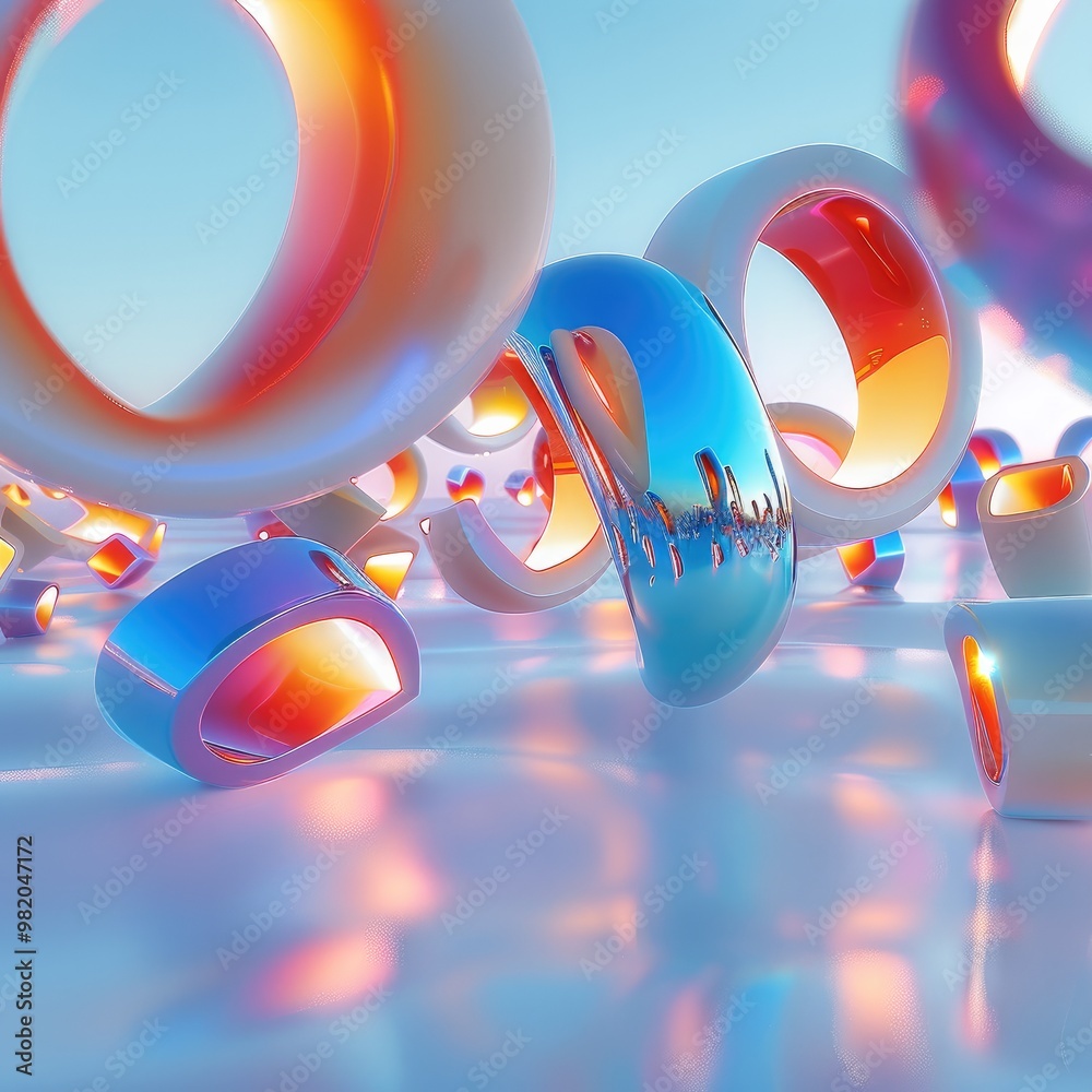3D of vibrant logos popping up and floating around in a modern, clean ...