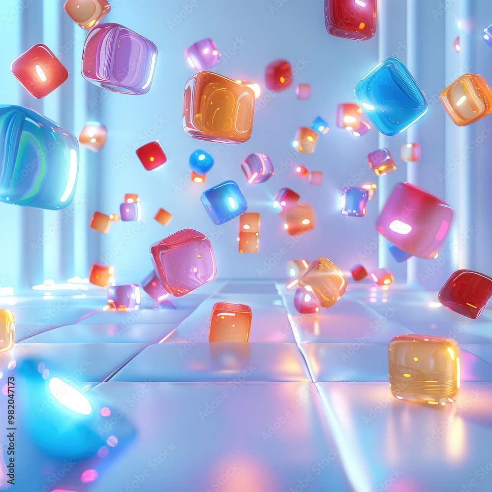 3D of vibrant logos popping up and floating around in a modern, clean ...